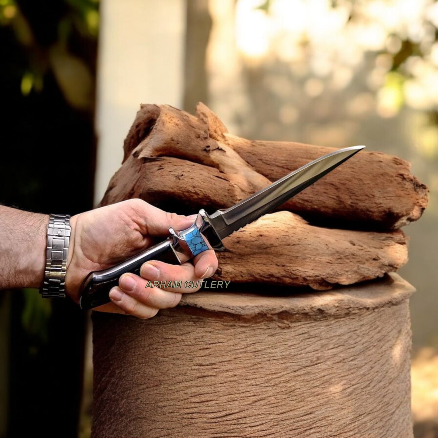 Handmade ATS 34 Custom SHEEP HORN TURQUOISE Sub Hilt Hunting Sport Kni ...
